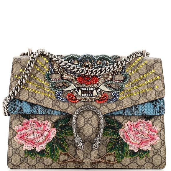 Gucci | Bags | Gucci Dionysus Bag Embellished Gg Coated Canvas With Python Medium | Poshmark